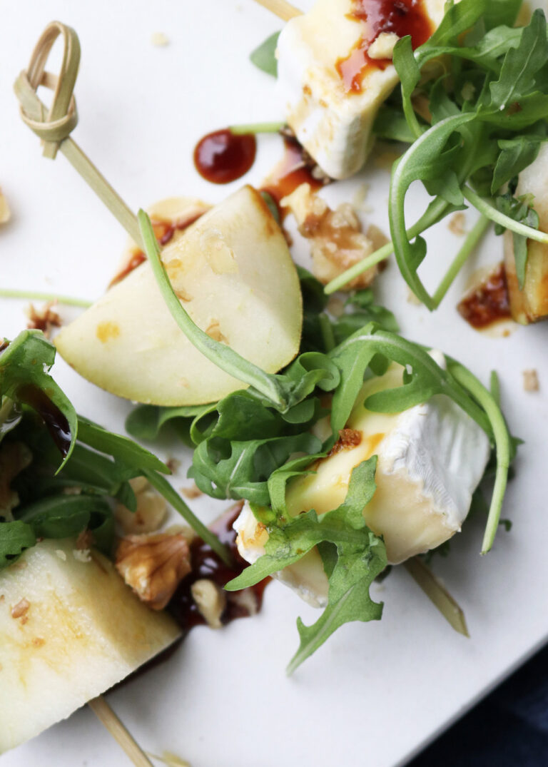 PEAR & BRIE SKEWERS WITH A DRIZZLE OF BALSAMIC VINEGAR - Humphrey Munson
